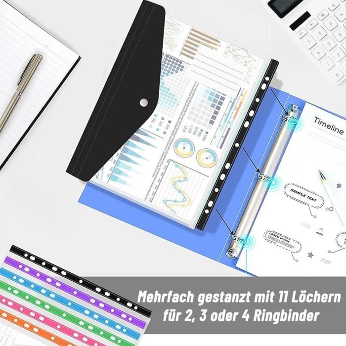 Anyingkai Pochettes Perforées A4 Couleur,Pochette à Bouton Pression A4 ...