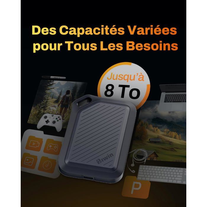 Disque SSD Externe Biwin PR2000 512 Go USB-C IP67 Étanche Noir ...