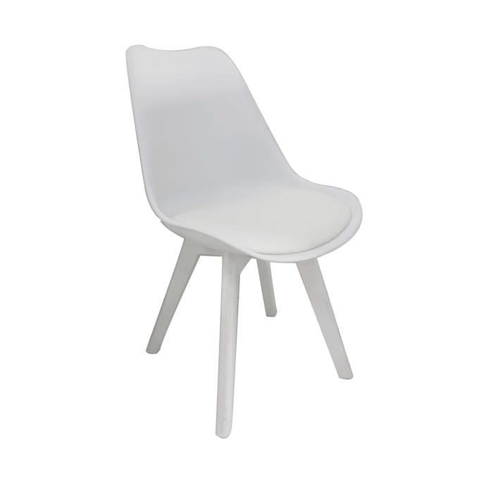 BJORN chaise coque PVC Blanc, pieds bois blanc - Cdiscount Maison