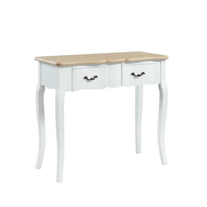 ROMANCE Console romantique placage paulownia + pieds blanc - L 89 cm ...