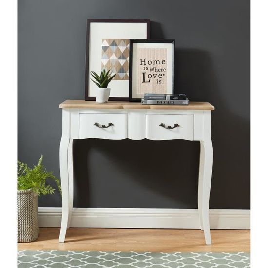 ROMANCE Console romantique placage paulownia + pieds blanc - L 89 cm ...