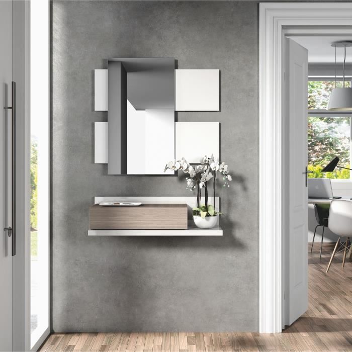 TEKKAN Meuble d'entrée/Console contemporain blanc brillant et décor ...