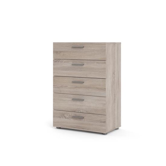 TVILUM Commode 5 tiroirs - Chêne Truffe - L 70 x P 40 x H 102 cm ...