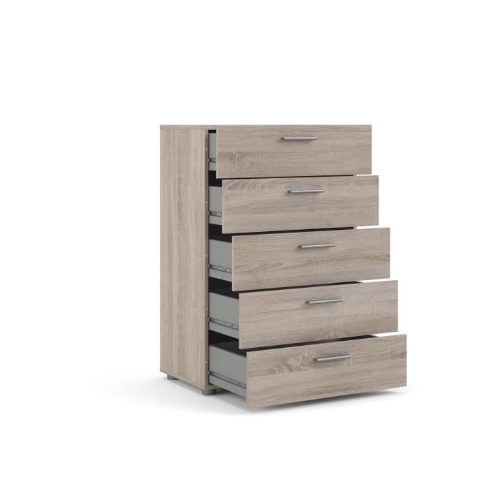TVILUM Commode 5 tiroirs - Chêne Truffe - L 70 x P 40 x H 102 cm ...