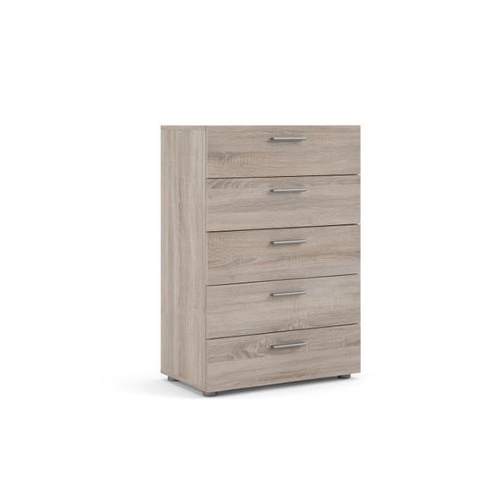 TVILUM Commode 5 tiroirs - Chêne Truffe - L 70 x P 40 x H 102 cm ...