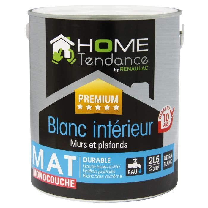 Peinture monocouche murale 2,5L blanc mat - lessivable - HOME TENDANCE by Renaulac - Cdiscount ...