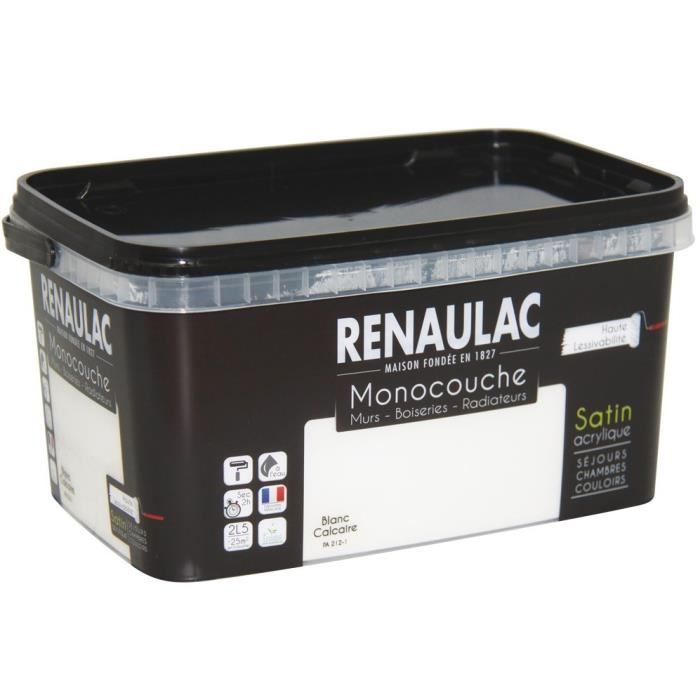 Peinture murale monocouche multi-support 2,5 L blanc calcaire satin Murs / Boiseries ...