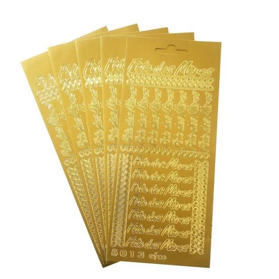 Lot de 5 Stickers de contour Fête des Mères et coeurs Doré, Planche 10 ...