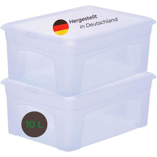 Lot De 2 Boîtes De Rangement Transparentes Avec Couvercle - 10 L ...