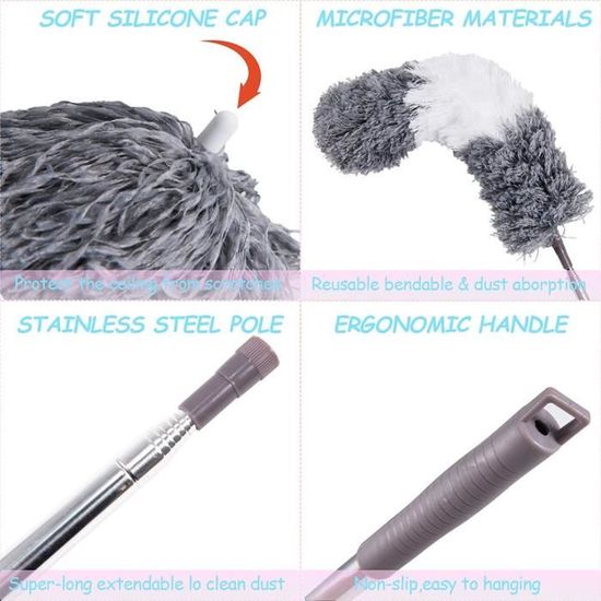 OT 4Pcs Plumeaux Électrostatique Plumeau Rétractable Poils En Polyester ...