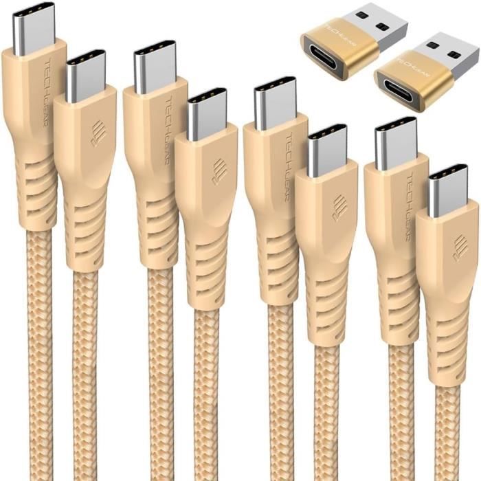 Câble USB C vers USB C 60 W (Lot de 6) 30cm,1m,2m,3m,2x adaptateurs, Câble tressé de Type C vers ...