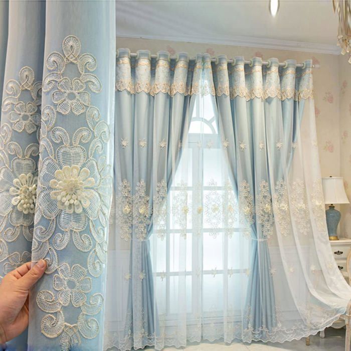 Rideau De Fenêtre Double Couche,Broderie De Dentelle Rideau Voilage ...