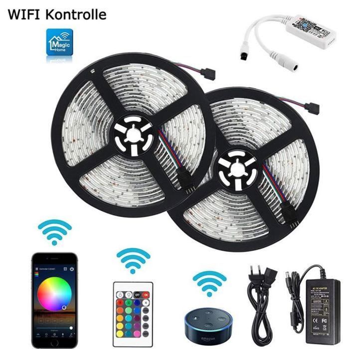 Ruban à Led Connectée WiFi 15M 450 LEDs 5050 RGB Étanche IP65 OT24 Kit Bande Multicolore ...