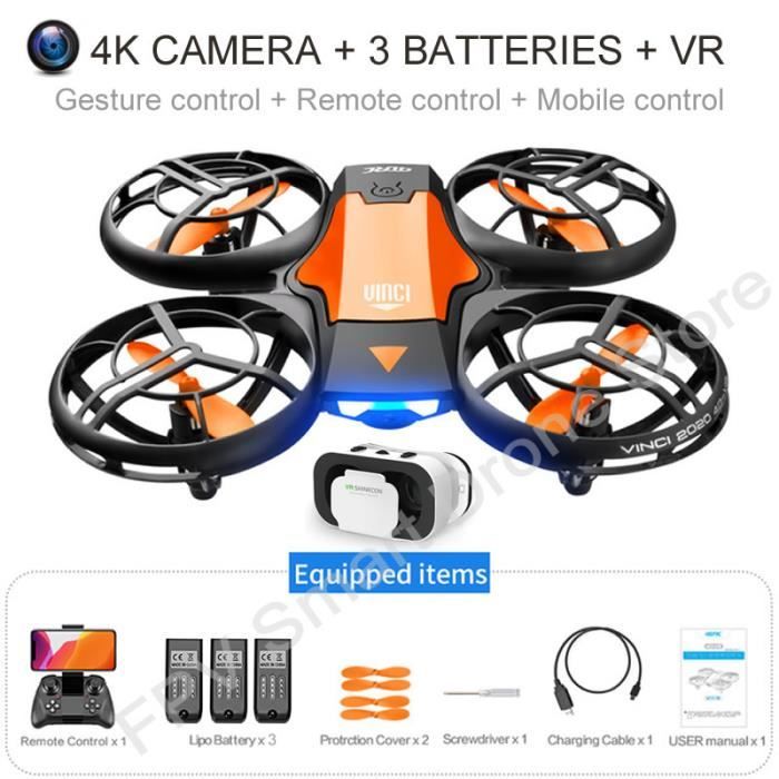 Orange 4K 3B VR - Mini Drone V8 Bleu avec Caméra Professionnelle 4K HD ...