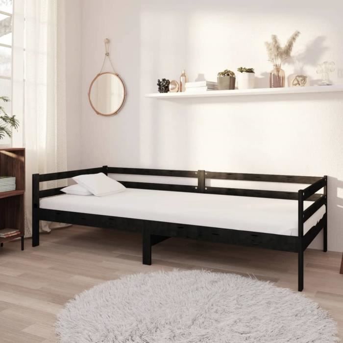 CWU Lit de repos avec matelas 90x200 cm Noir Bois de pin massif ...