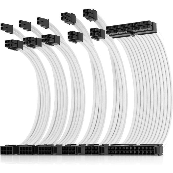 Update 16AWG PSU Extension de câble, Kit de câbles gainés PC pour GPU-CPU, Rallonges de câble d ...