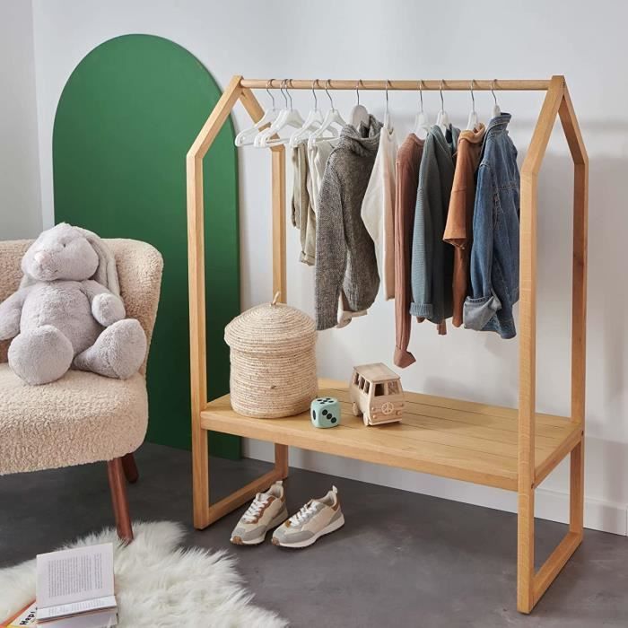 Portant vêtements Enfant Bois L100 x H125 cm HOMY [W95] - Cdiscount Maison