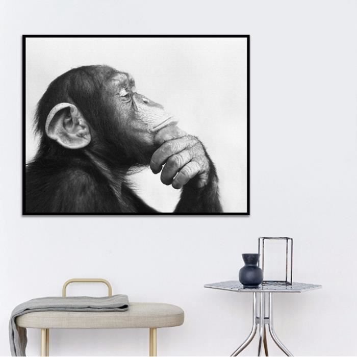 Singe Noir Et Blanc Photo Toile Affiche Impression Maison Mur Art ...