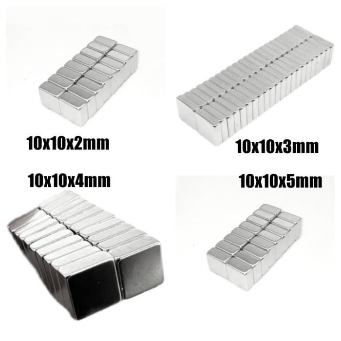 10 pièces 10x10x2mm - Bloc de Néodyme Aimants Rectangulaires Super Fort ...