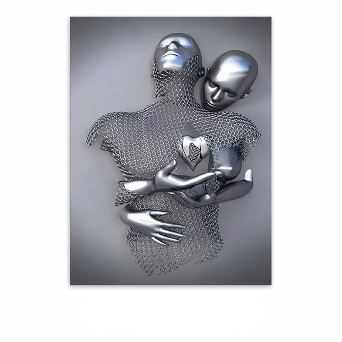Tableau - Toile,Statue de couple nordique en métal,Art mural,toile,peinture,Sculpture d'amoureux ...