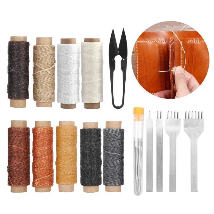 Kit de couture en cuir - GOTOTOP - Outil de couture à la main - 1 ensemble - Couleur blanche ...