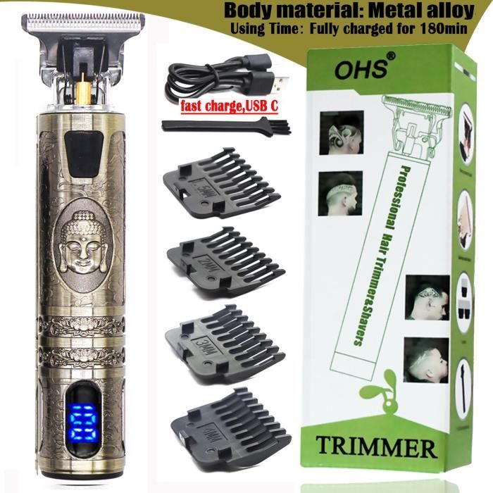 Tondeuse à barbe électrique Vintage pour hommes, professionnel sans fil T9 0mm, pour coiffeur ...