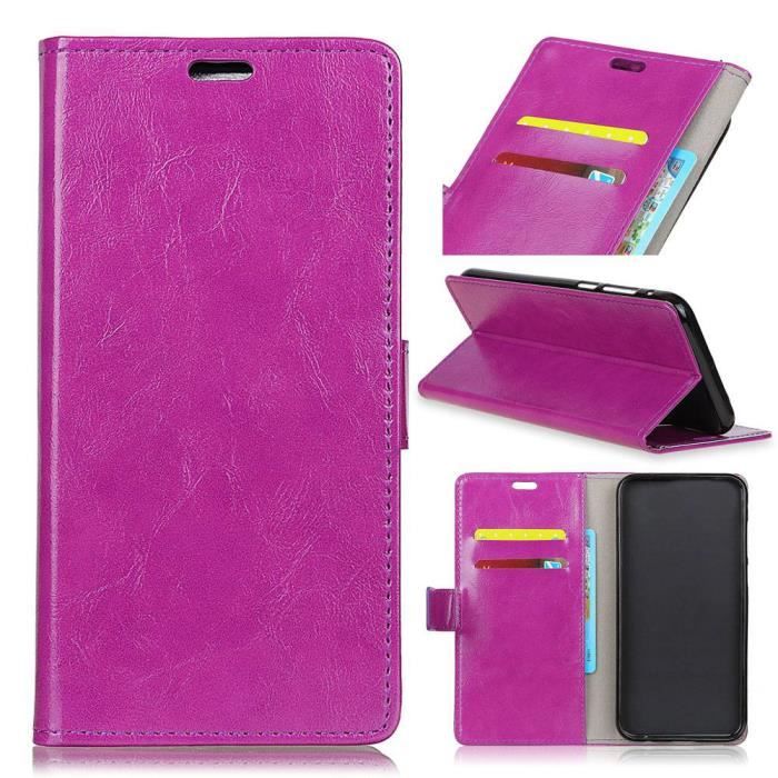 Coque Xiaomi Redmi Note 7,Horse Grain 2 Violet Cuir Premium Porte ...
