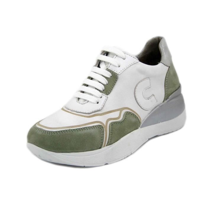 Chaussure pour femme en cuir blanc-vert, sneaker confort avec semelle ...