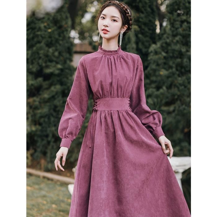 Robe violette pour femme campanule française à lacets à la taille à ...