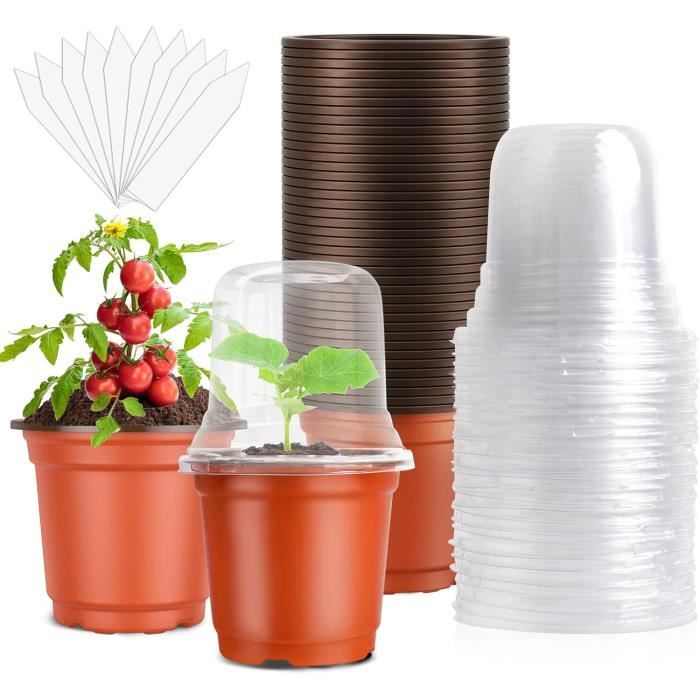30 Pcs 10 Cm Pots Pour Semis Ronds Avec Trous De Drainage, Avec Dôme D'Humidité, Avec 10 ...