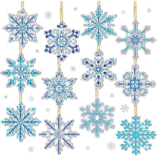 12 Pièces Diy Flocon De Neige Porte-Clés De Peinture Diamant,Double ...
