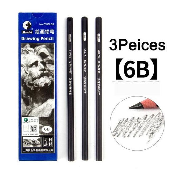 CRAYON GRAPHITE,6B X 3PCS--Crayon de dessin professionnel pour croquis ...