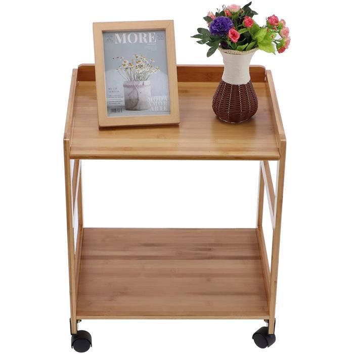 Table de chevet roulante en bambou, 2 étages, table d'appoint moderne ...