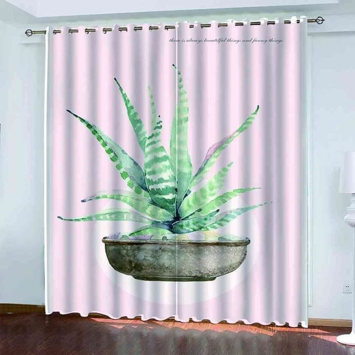 Rideau Occultant À Oeillets 3D Plantes Vertes en Pot Motif Isolant ...