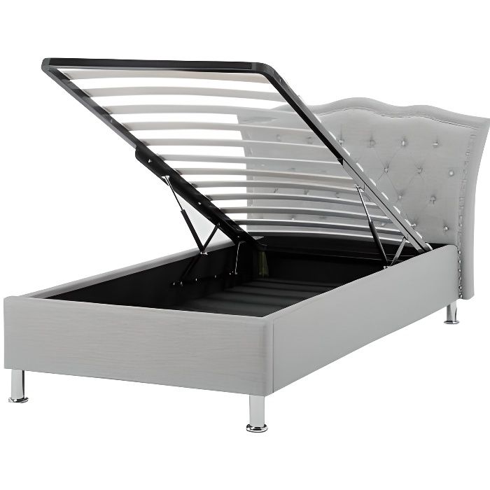 Lit simple avec rangement en tissu gris - BELIANI - METZ - A lattes ...