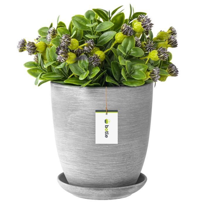 Pot de fleur gris foncé avec soucoupe Rond dimensions 160 mm x 165 mm ...