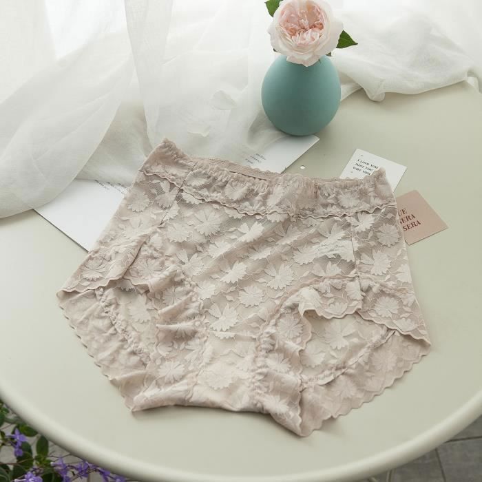 Culotte en dentelle pour femme taille basse imprimée culotte respirante sexy XXL Beige ...