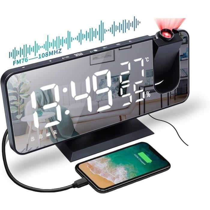 Reveil Avec Projection Plafond, Réveil Projecteur Digital Rotatif 180 ...