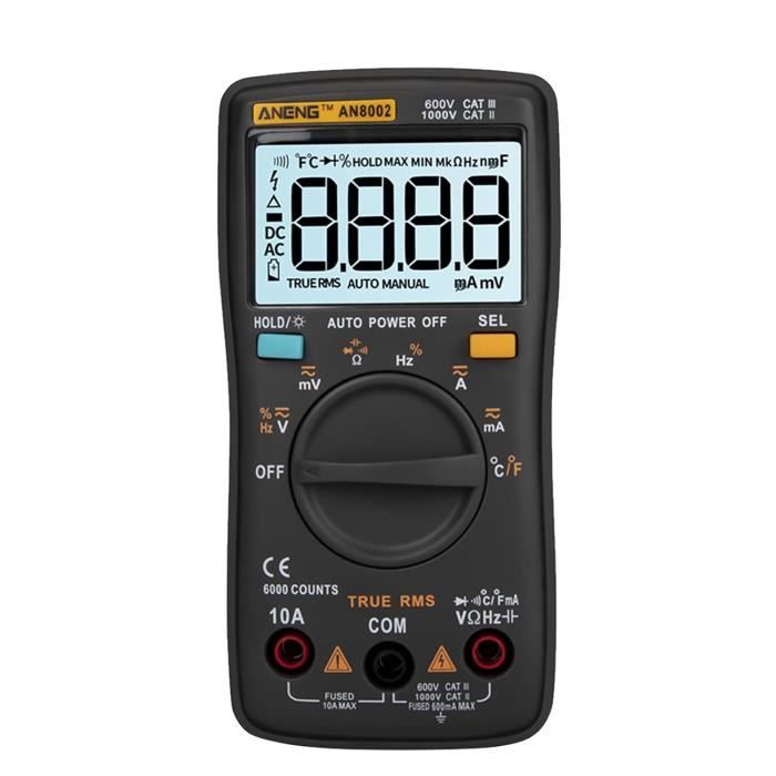Multimètre Digital, An8002 6000 Compte-Tours Multifonctionnel True Rms ...