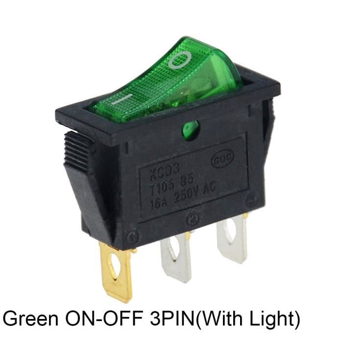 Green ON-OFF 3PIN -Interrupteur à bascule KCD3, 1 pièce, 2 positions ...
