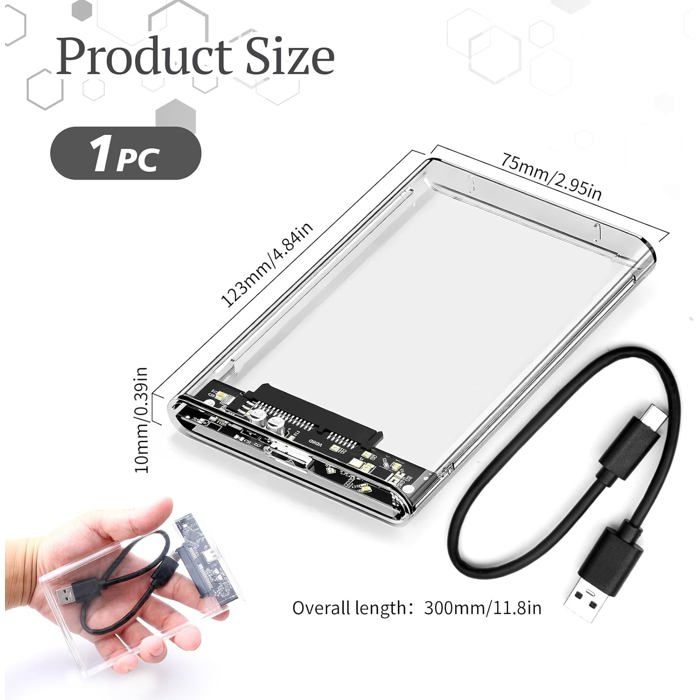 Boitier Disque Dur 2,5" 6Gbps USB C 3.1 Gen 2 Boitier Externe Disque ...