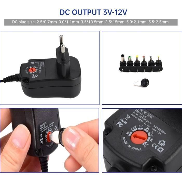 Adaptateur Secteur, 12V 1.2A Alimentation Adaptateur Universel AC à DC ...