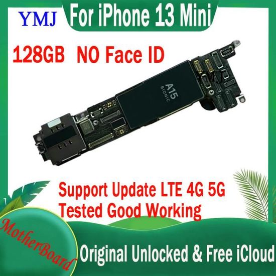 13Mini-128G sans visage-Carte mère déverrouillée d'origine avec iCloud gratuit, 4G, 5G, prise en ...