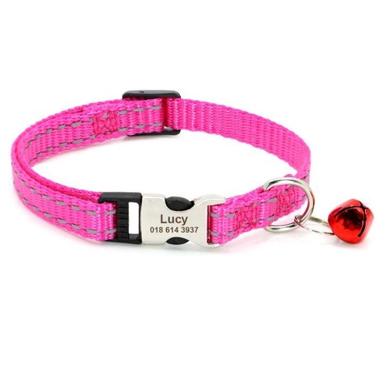 COLLIERRose Rouge-S--Collier de chat en Nylon personnalisé, gravé ...