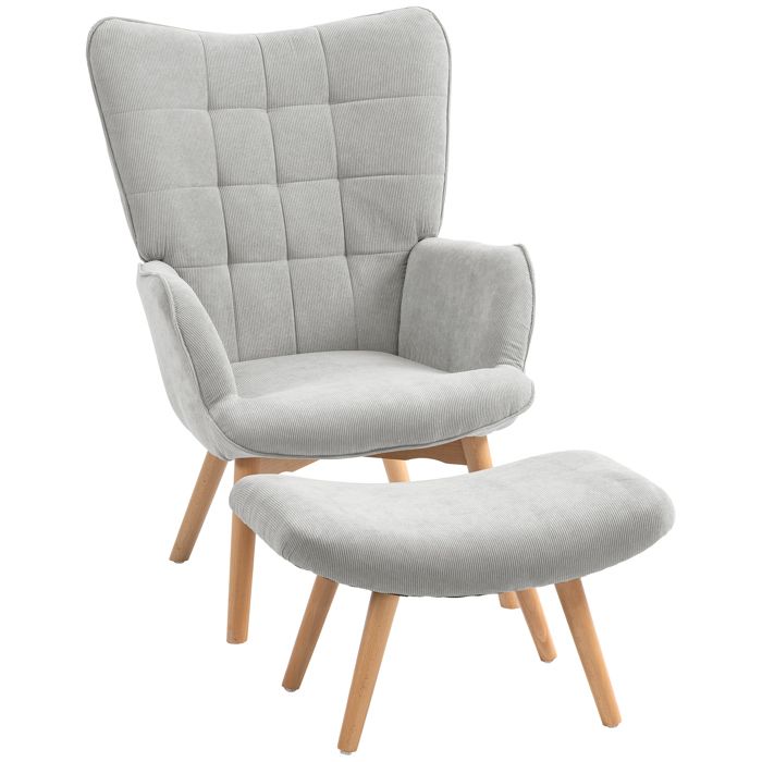 LIA Fauteuil repose-pied dossier haut velours côtelé gris - Cdiscount ...