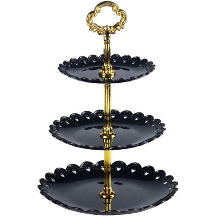 Présentoir À Gâteaux Rond À 3 Étages – Blanc-Noir – Présentoir À ...