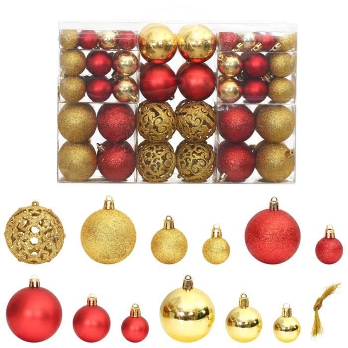 Drfeify Boules de Noël 100 pcs doré et rouge bordeaux 3 / 4 / 6 cm 111640 - Cdiscount Maison