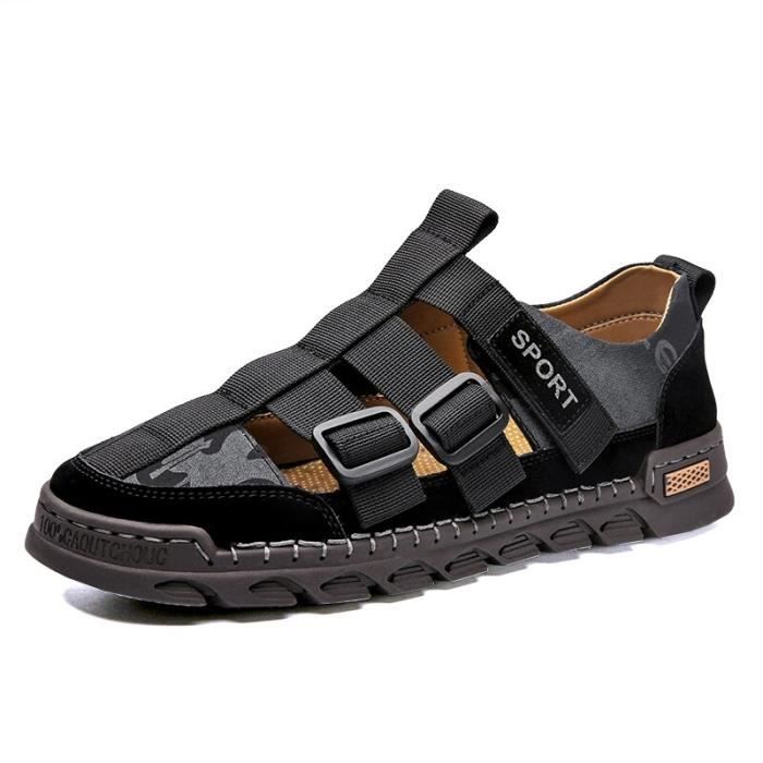 Été hommes sandales confortables en cuir hommes chaussures plage ...