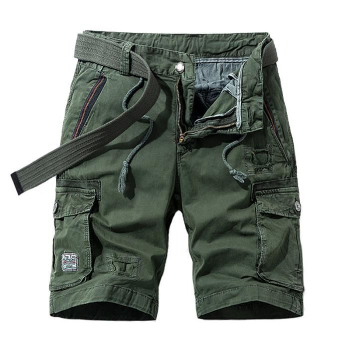 Short Homme 100% Coton Short Cargo Multi-poches Couleur Unie ...