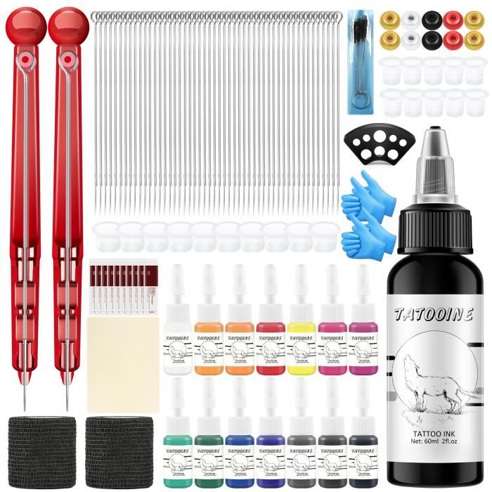 TATOOINE Kit de tatouage Hand Poke and Stick tatouage DIY avec Aiguilles œillets 15pcs Encre de ...